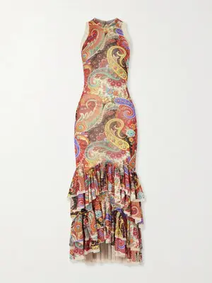 Etro Ruffled Paisley-print Chiffon Midi Dress