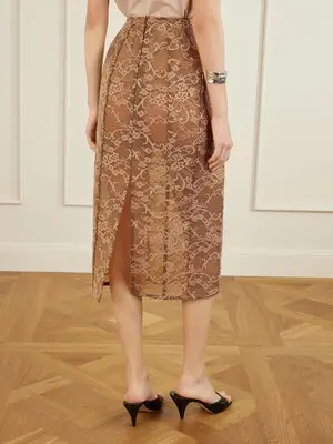 Acne Studios Lace Cotton-blend Midi Skirt - Brown