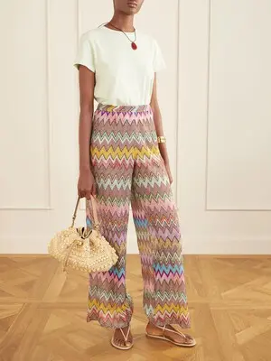 Missoni Striped Metallic Crochet-knit Wide-leg Trousers