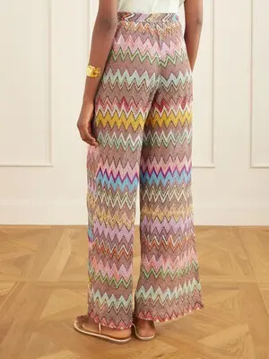 Missoni Striped Metallic Crochet-knit Wide-leg Trousers