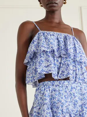 MARANT ETOILE Erisa Ruffled Floral-print Organic Cotton Cami - Blue