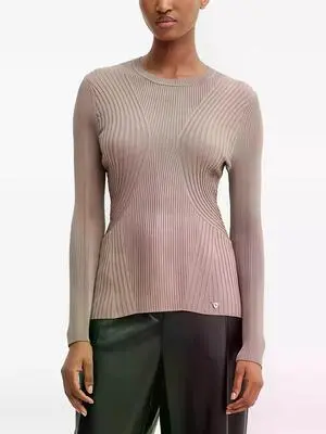 Guess Ribbed Long-sleeve Knit Top With Logo Appliqu