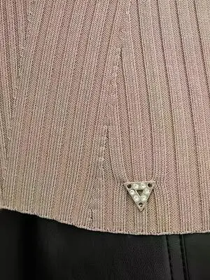 Guess Ribbed Long-sleeve Knit Top With Logo Appliqu