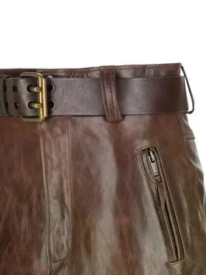 Saint Laurent Belted Leather Midi Skirt - Brown
