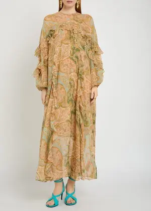 Zimmermann Luna Flutter Paisley Ruffled Silk Midi Dress