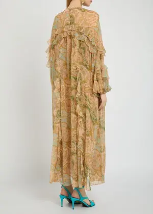 Zimmermann Luna Flutter Paisley Ruffled Silk Midi Dress