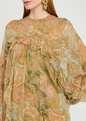 Zimmermann Luna Flutter Paisley Ruffled Silk Midi Dress