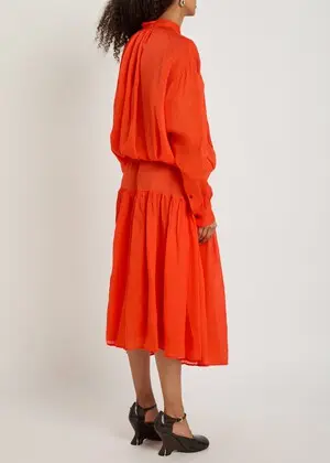 Dries Van Noten Ramie Tie Neck Shirt Dress