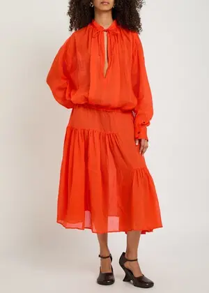 Dries Van Noten Ramie Tie Neck Shirt Dress