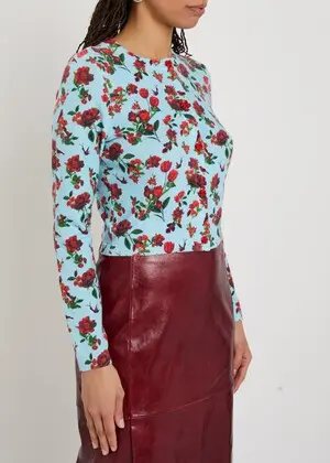 Alice + Olivia Floral-print Stretch-cotton Cardigan