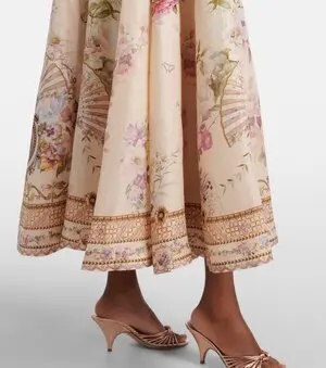 Camilla Printed Linen And Silk Midi Dress - Multicoloured