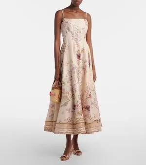 Camilla Printed Linen And Silk Midi Dress - Multicoloured