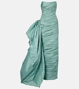 MARMAR HALIM Draped Pleated Taffeta Bustier Gown - Green