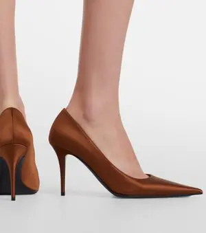 Amina Muaddi Barbara" Satin Pumps - Brown