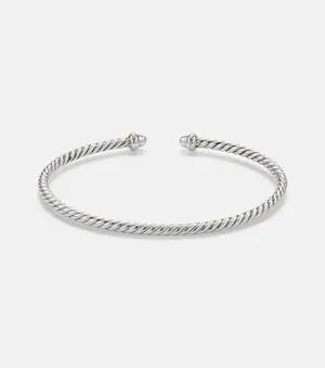 David Yurman Micro Cable Flex Cuff Bracelet With Diamonds In Sterling And 14kt Gold