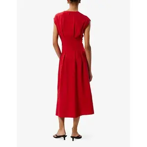 Whistles V-neck Linen-blend Midi Dress - Red