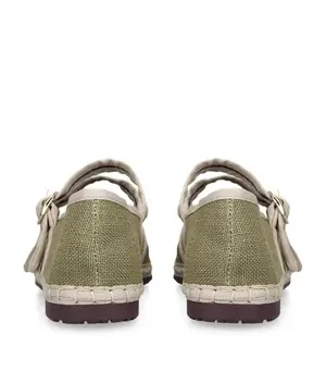 FLABELUS Linen-blend Ballet Flats With Buckle Detailing - Green