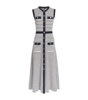 Maje Rib-knit Breton Stripe Midi Dress - Beige