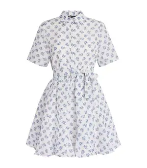 Maje Linen-blend Floral Print Mini Shirt Dress - Blue