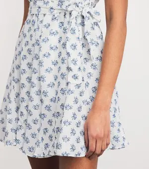 Maje Linen-blend Floral Print Mini Shirt Dress - Blue