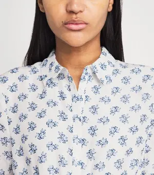 Maje Linen-blend Floral Print Mini Shirt Dress - Blue