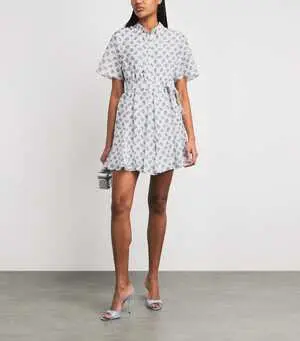 Maje Linen-blend Floral Print Mini Shirt Dress - Blue