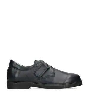PAPOUELLI Leather Fergus Shoes With Velcro Fastening - Navy