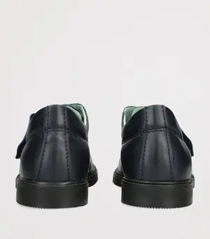 PAPOUELLI Leather Fergus Shoes With Velcro Fastening - Navy