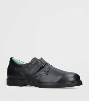 PAPOUELLI Leather Fergus Shoes With Velcro Fastening - Navy