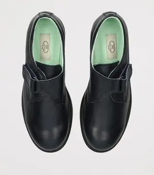 PAPOUELLI Leather Fergus Shoes With Velcro Fastening - Navy