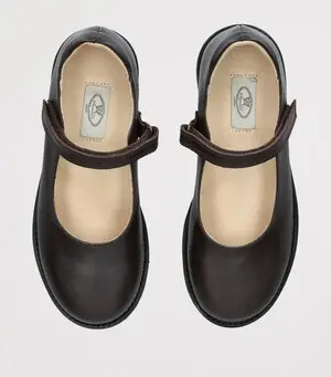 PAPOUELLI Leather Emilia Mary Jane Flats - Brown
