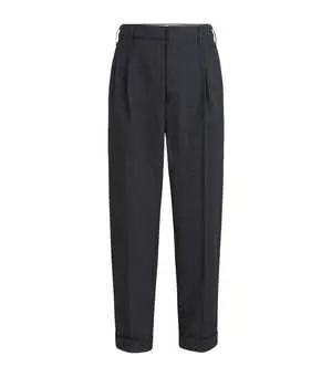 Brunello Cucinelli Brunello Cucinelli Linen-Wool Chevron Tailored Trousers Black
