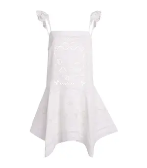SELF-PORTRAIT Linen-cotton Embroidered Mini Dress