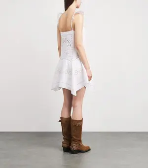 SELF-PORTRAIT Linen-cotton Embroidered Mini Dress