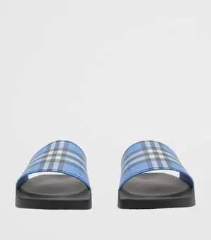 Burberry Checked Slides - Blue
