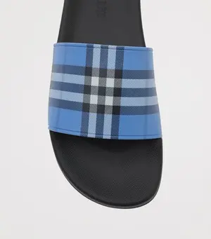Burberry Checked Slides - Blue