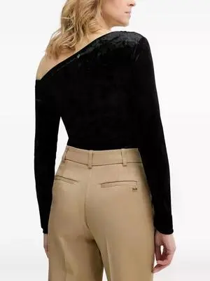 Guess One-shoulder Long-sleeve Velvet Bodysuit - Black