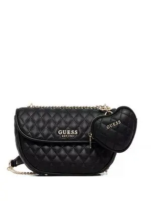 Guess Quilted Heart Charm Crossbody Bag - Black