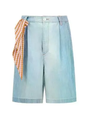 Marni Pleated Shorts With Check Scarf Detail - Blue