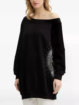 Guess Off-shoulder Rhinestone Embellished Sweatshirt - Black