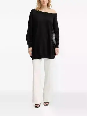 Guess Off-shoulder Rhinestone Embellished Sweatshirt
