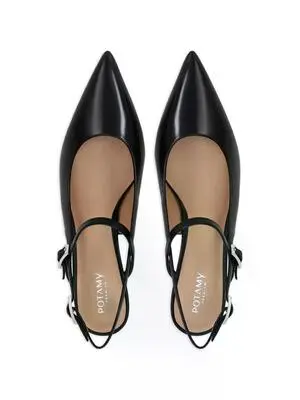 POTAMY Buckle Strap Leather Pumps