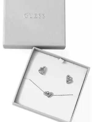 Guess Tone Heart Motif Embellished Necklace And Earrings Set