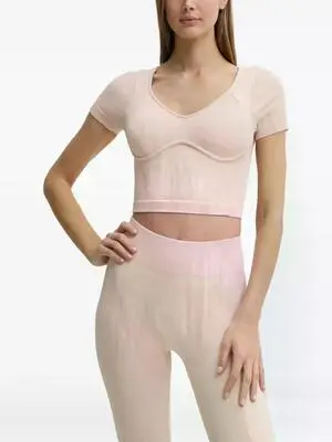 Guess Ribbed V-neck Short Sleeve Top - Pink