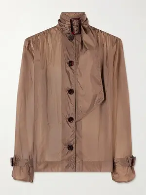 Saint Laurent Tie-detailed High Neck Shell Shirt - Brown