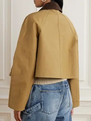 JW Anderson Cropped Corduroy-trimmed Waxed Cotton Jacket - Neutrals