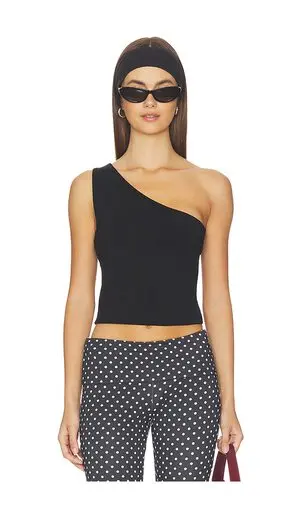 Good American Super Stretch One Shoulder Tank Top - Black