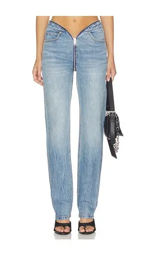 Alexander Wang Dipped V Zip Waistband Straight Leg Jeans - Blue