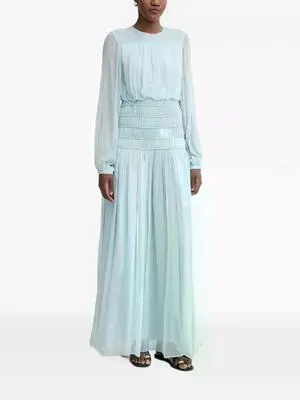TWINSET Long Crépon Dress With Raised Motif - Blue