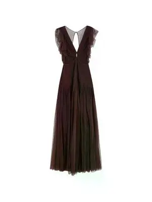 Elisabetta Franchi V-neck Cap Sleeve Maxi Dress - Brown